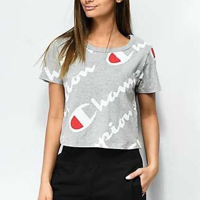 Champion Champion Heritage Athletic Gray Cropped All Over Logo Shirt ...