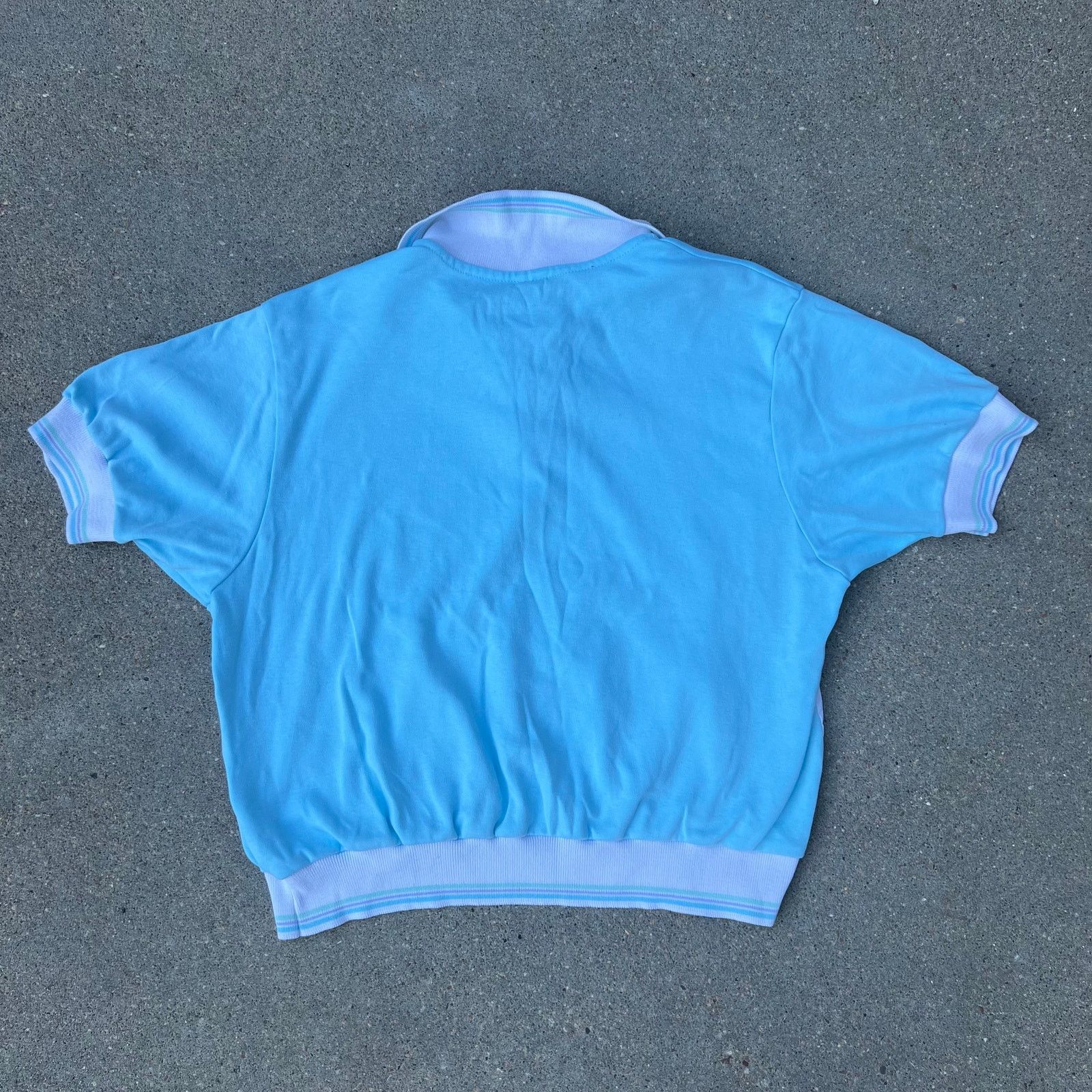 Vintage 90s Jantzen pastel blue tropical fish ringer polo shirt | Grailed