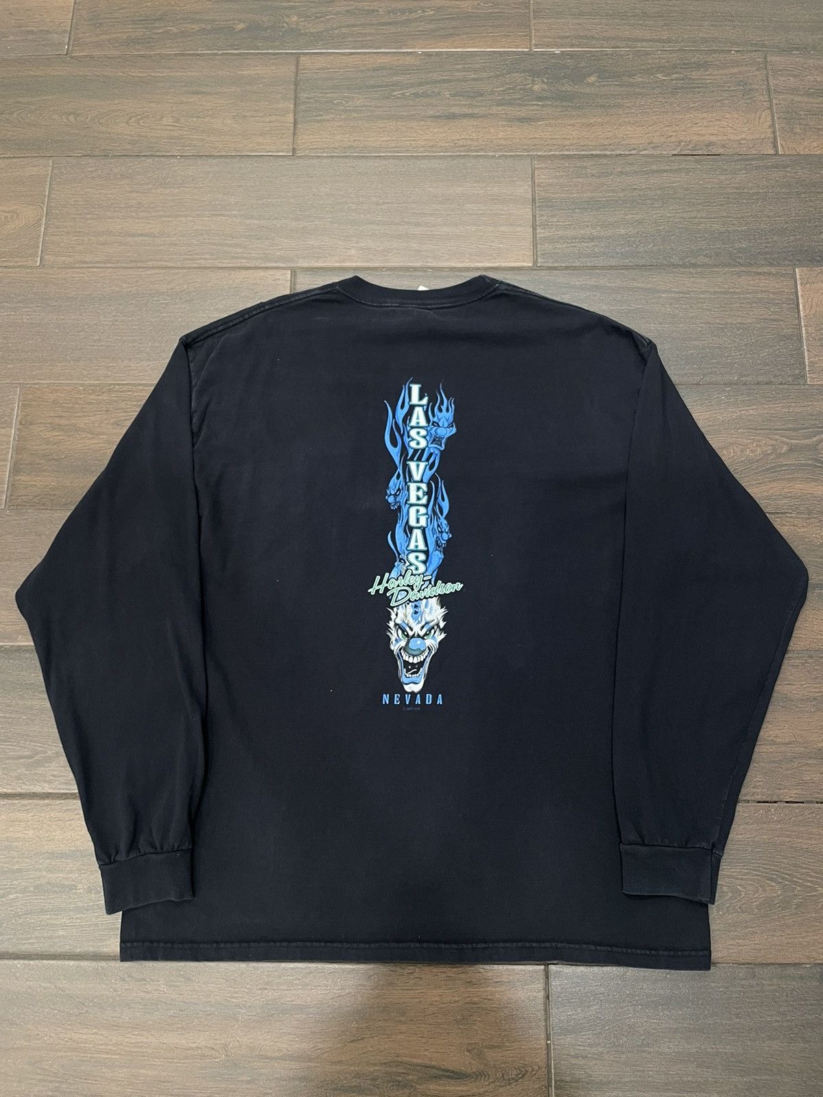 Vintage Vintage Harley Davidson Las Vegas Blue Flame Mask Longsleeve ...
