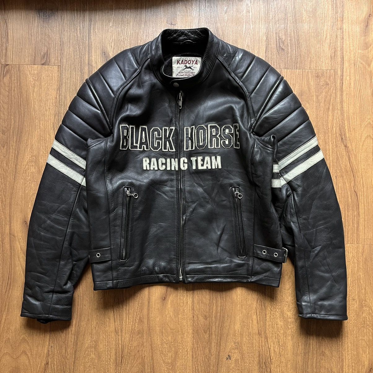 Japanese Brand Kadoya Black Horse Racing Team Leather Jacket | Grailed