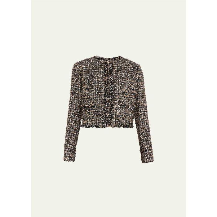 Jason Wu Tinsel Tweed Cropped Jacket In Black/gold | Grailed