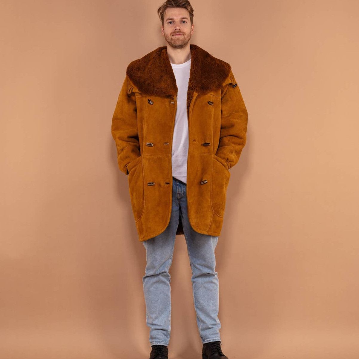 Vintage Vintage 80's Men Oversized Shearling Coat in Brown | Grailed