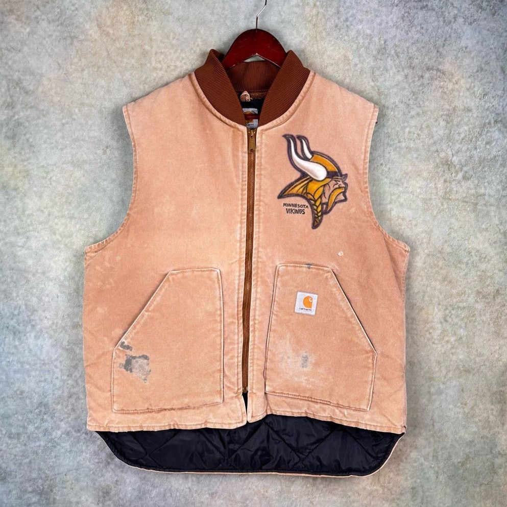Carhartt × NFL × Vintage VTG 90s Carhartt Minnesota Vikings Vest XL Tan ...