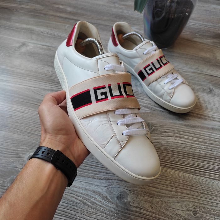 Gucci gucci ace stripe ivory men's leather sneakers | Grailed