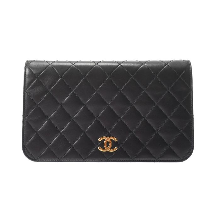 Chanel Chanel Matelasse Full Flap Push Lock Chain Shoulder Black Gold ...