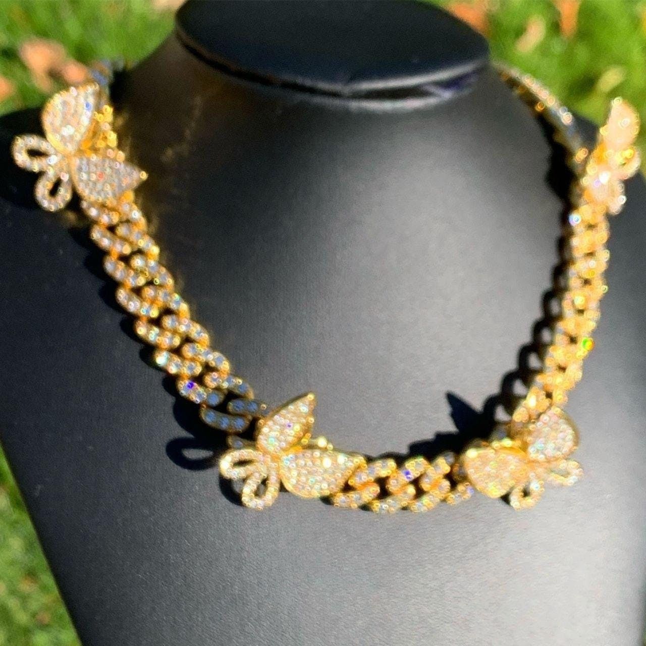 Cuban Link Chain Butterfly Cuban Link Choker | Gold Butterfly Necklace ...