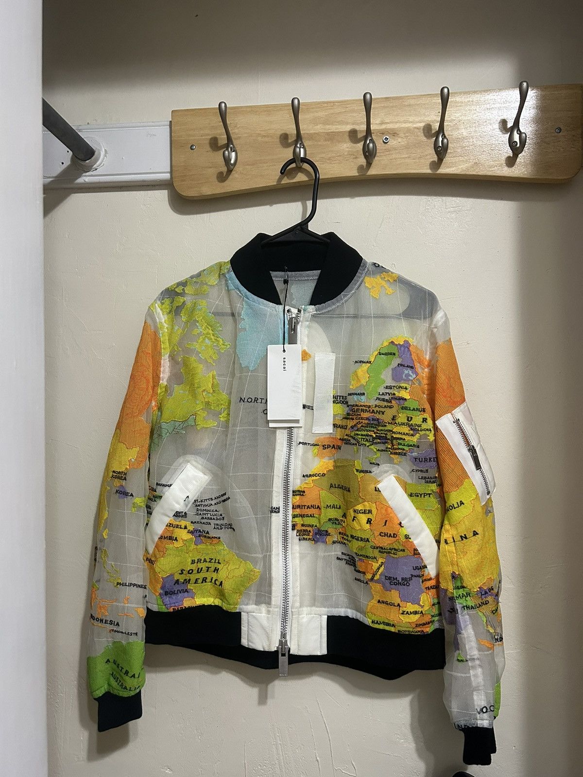 Sacai Sacai World Map Mesh Bomber Jacket 2200$ SS20 RARE | Grailed