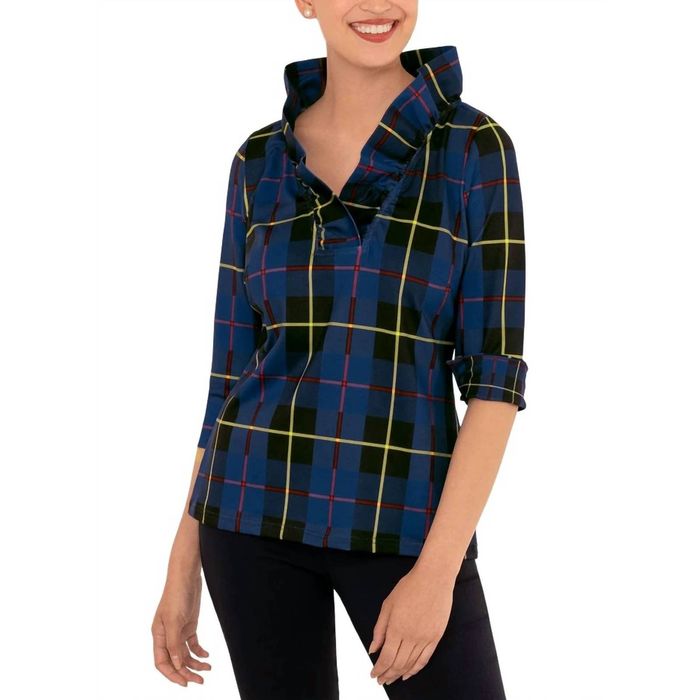 Gretchen Scott Ruff Neck Plaidly Cooper Top In Navy | Grailed