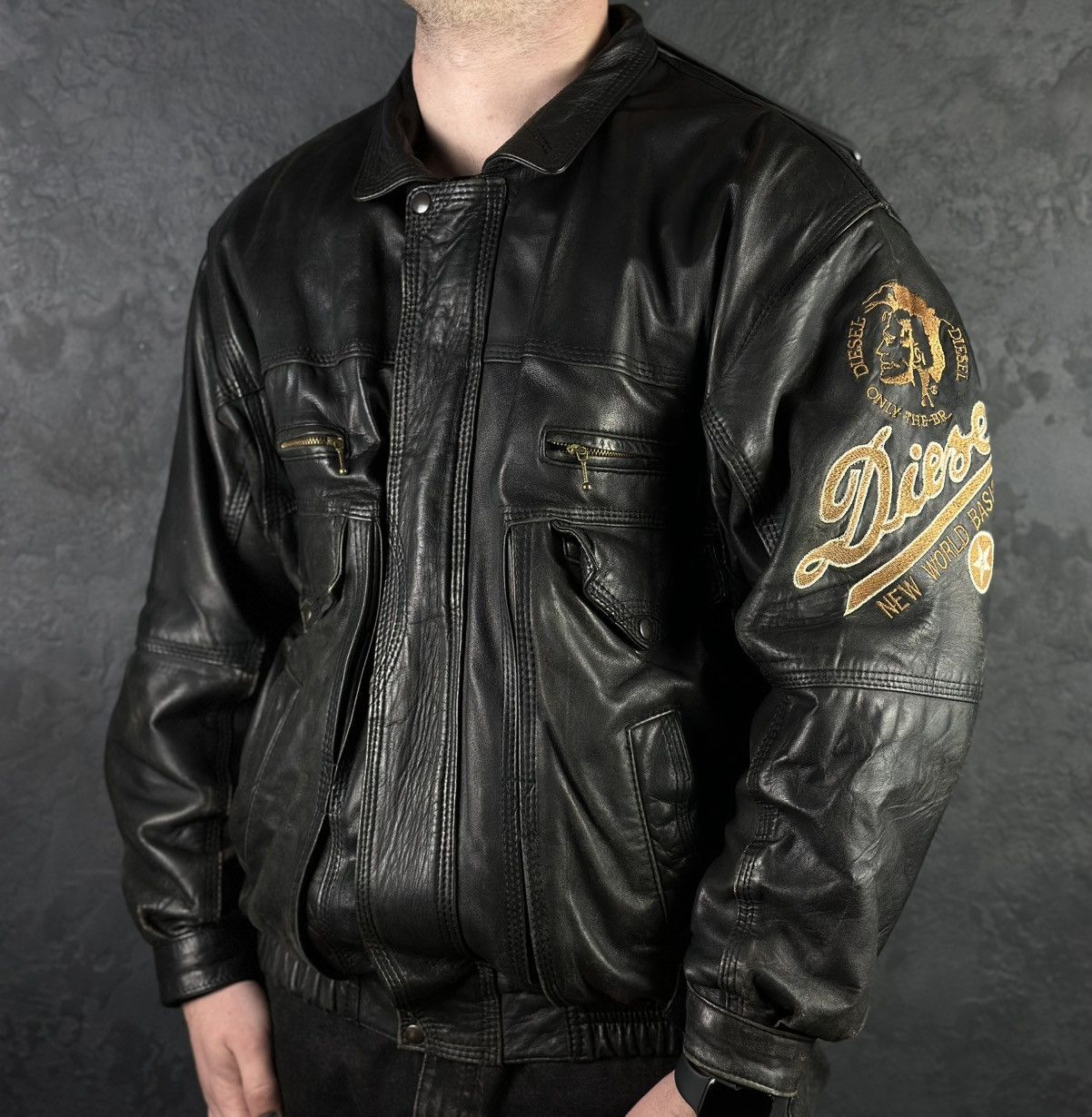 Diesel × Rare × Vintage Rare Vintage Diesel 90s Leather Jacket Big Logo ...