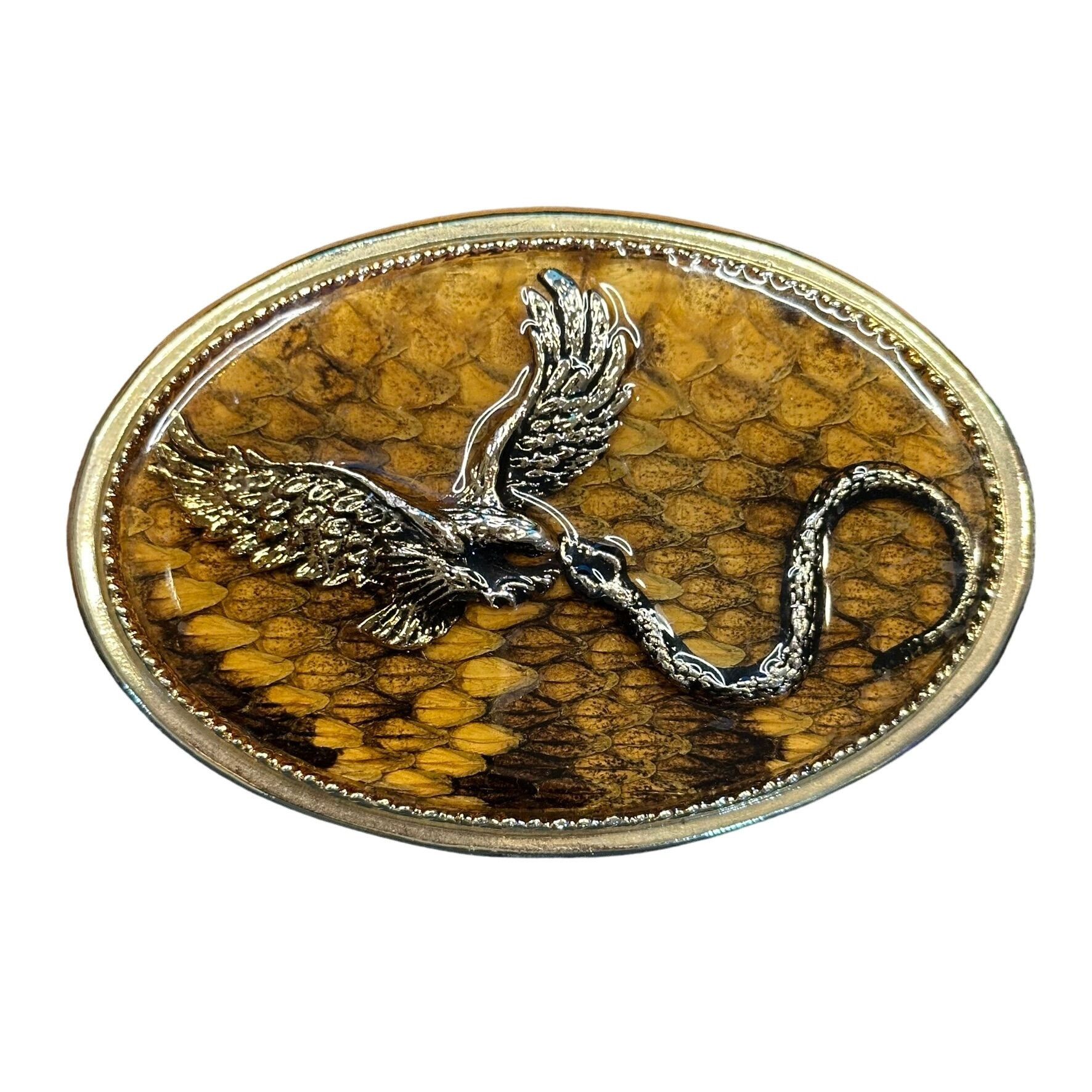 Vintage Snake & Eagle Belt Buckle Inlay Enamel Skin Western Cowboy R ...