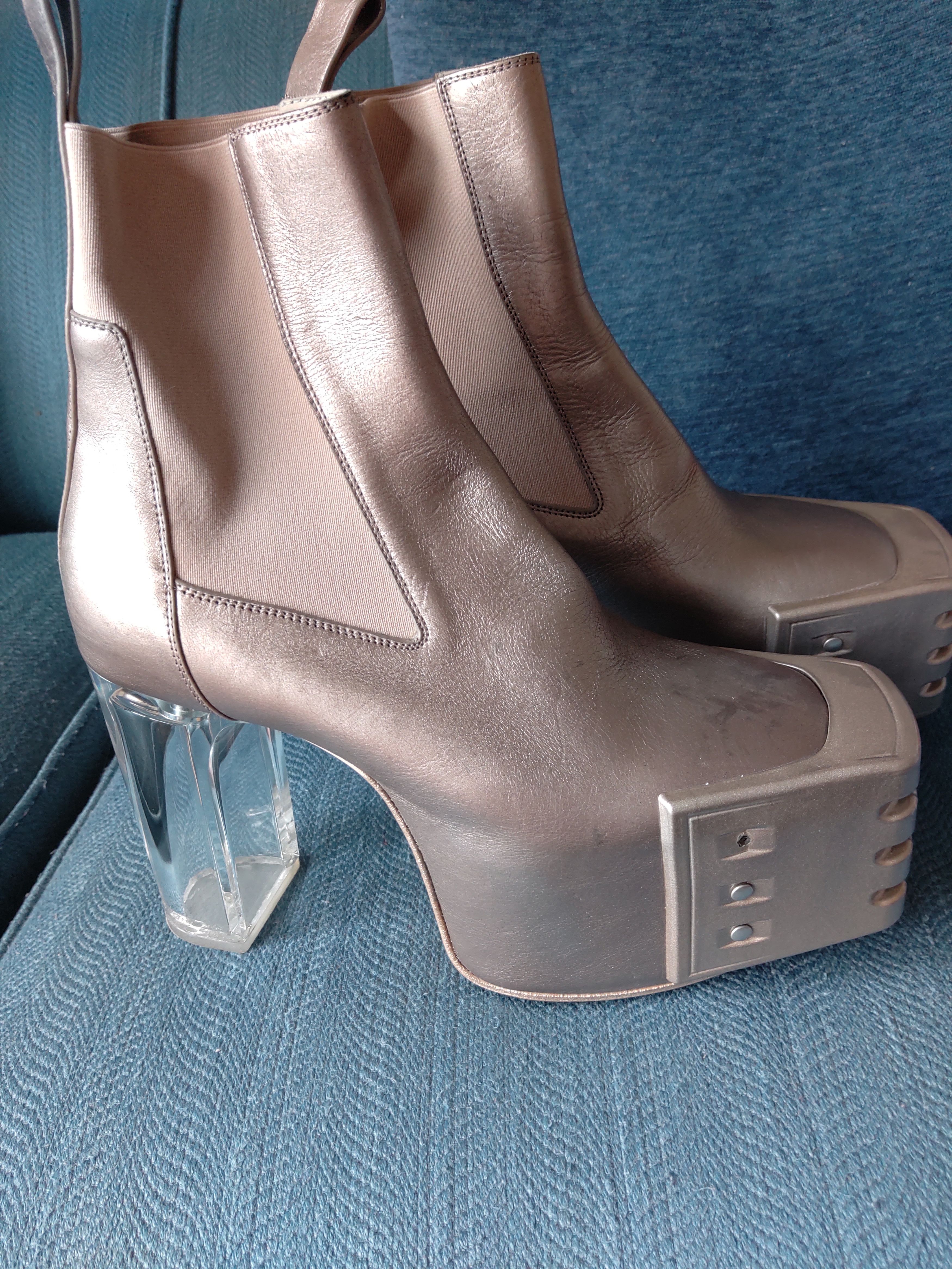 Rick Owens Kiss Platform Grille Boots in Light Gold | Grailed