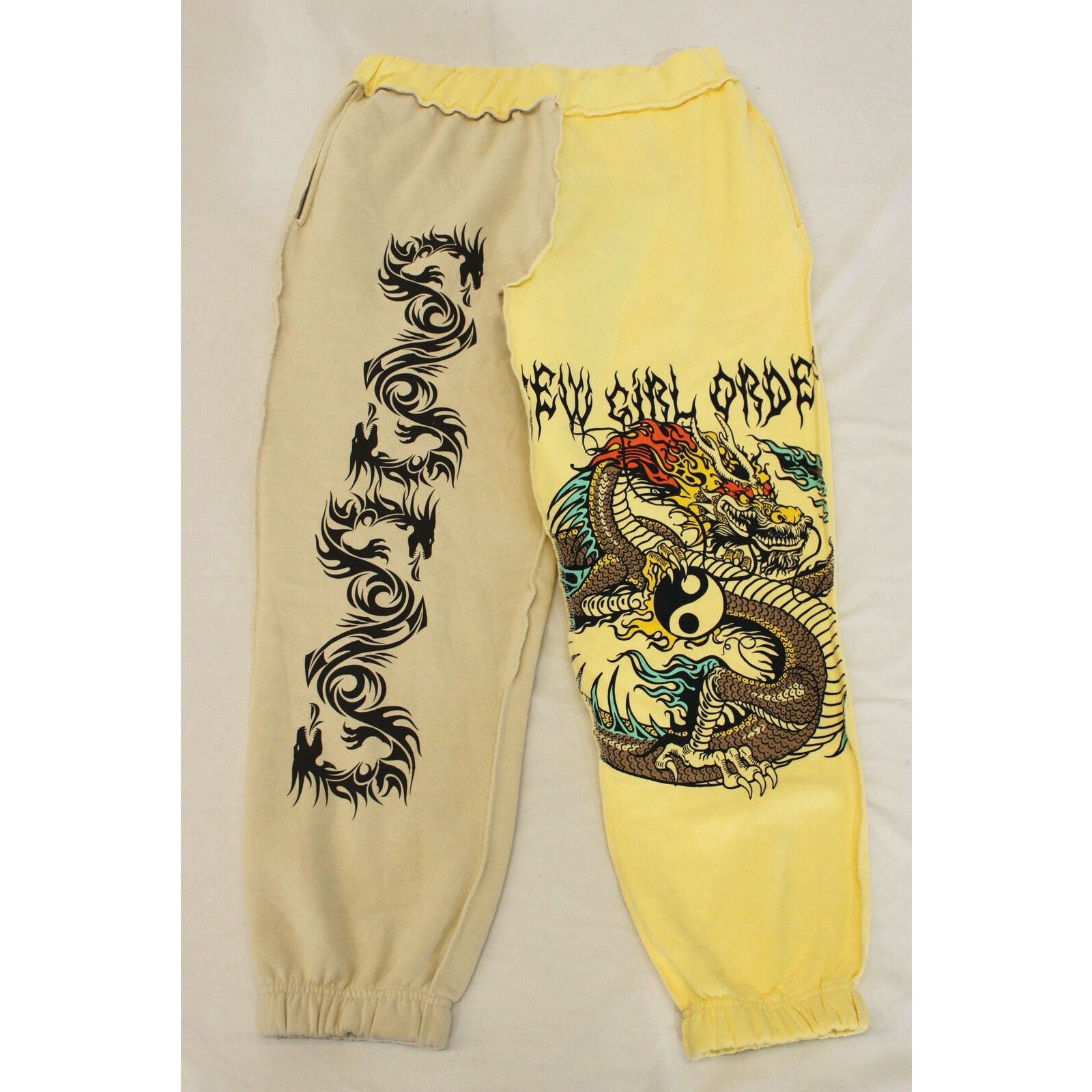 Vintage NGOrder Women's Yin Yang Dragon Panel Sweatpants AC9 Yellow ...