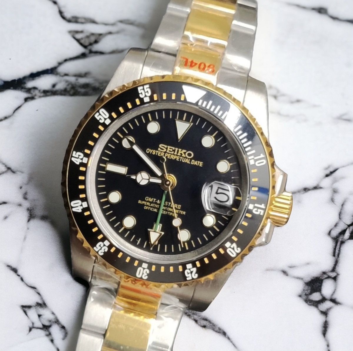 Japanese Brand × Seiko Seiko GMT-Master 2 Black Dial Steel Gold Luxury ...