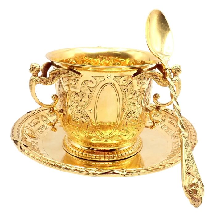 Sugar 18k Yellow Gold Sugar Bowl Dish Spoon Abraham Portal Set | Grailed