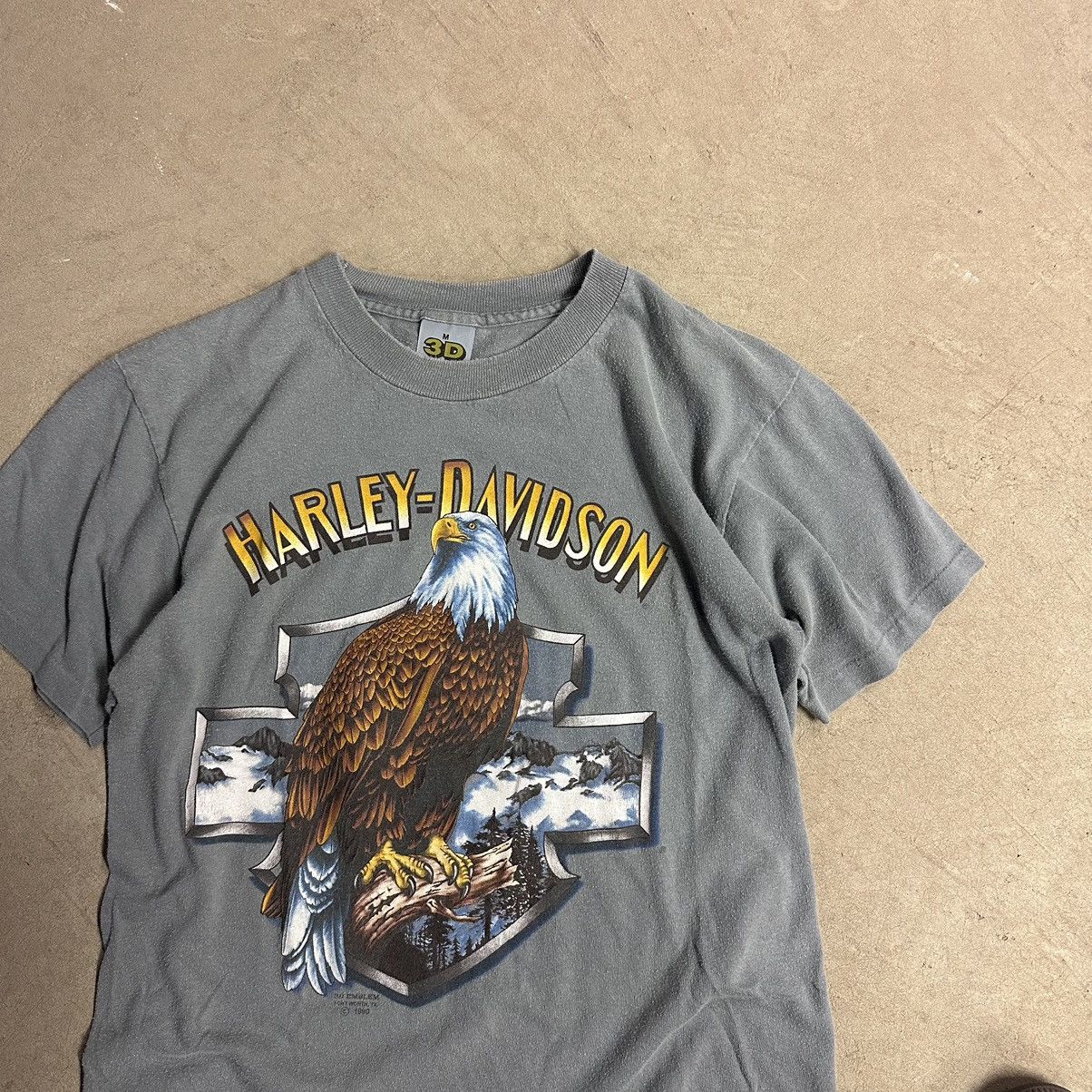 Vintage Vintage 90s Harley Davidson 3D Emblem Eagle Gray T-Shirt | Grailed