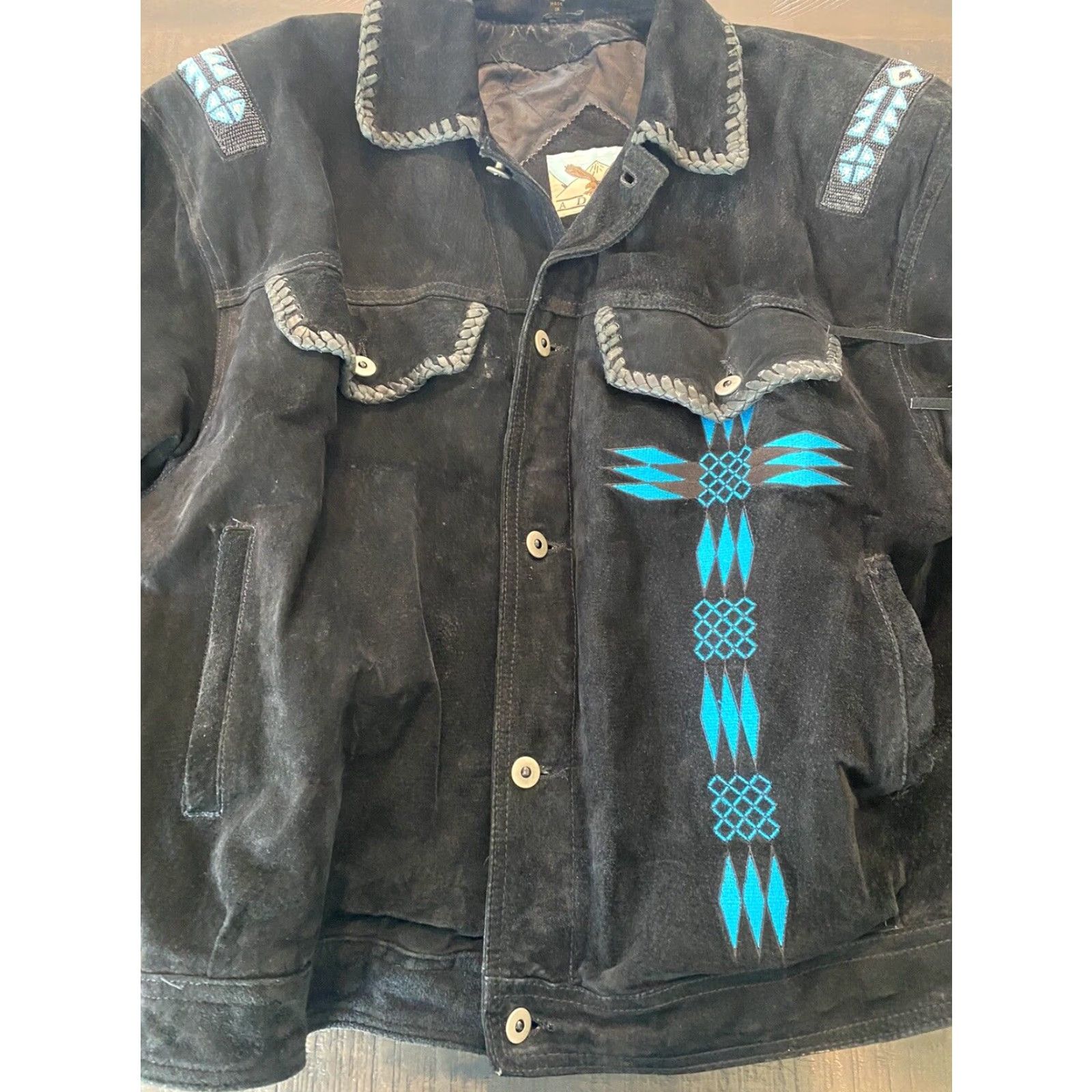 Vintage VINTAGE Adler Leather Biker Jacket Mens Large Black Suede Aztec ...