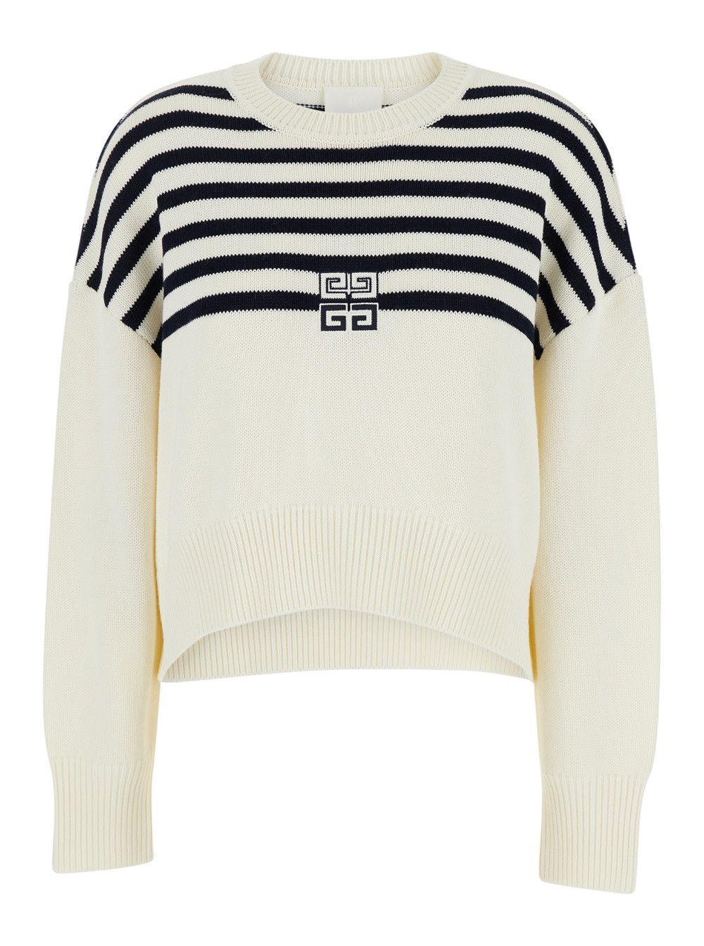 Givenchy White Striped Sweater with 4G Logo in Cotton Blend Givenchy White Striped Sweater with 4G Logo in Cotton Blend