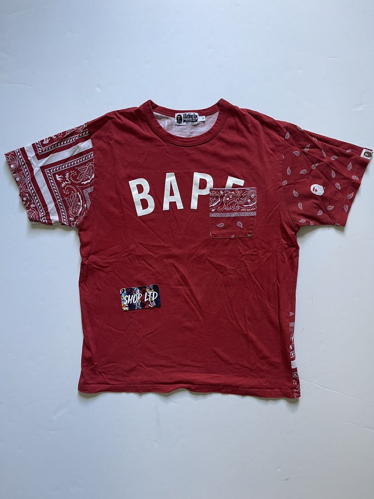 Bape A Bathing Ape Red Paisley Bape Logo Tee | Grailed
