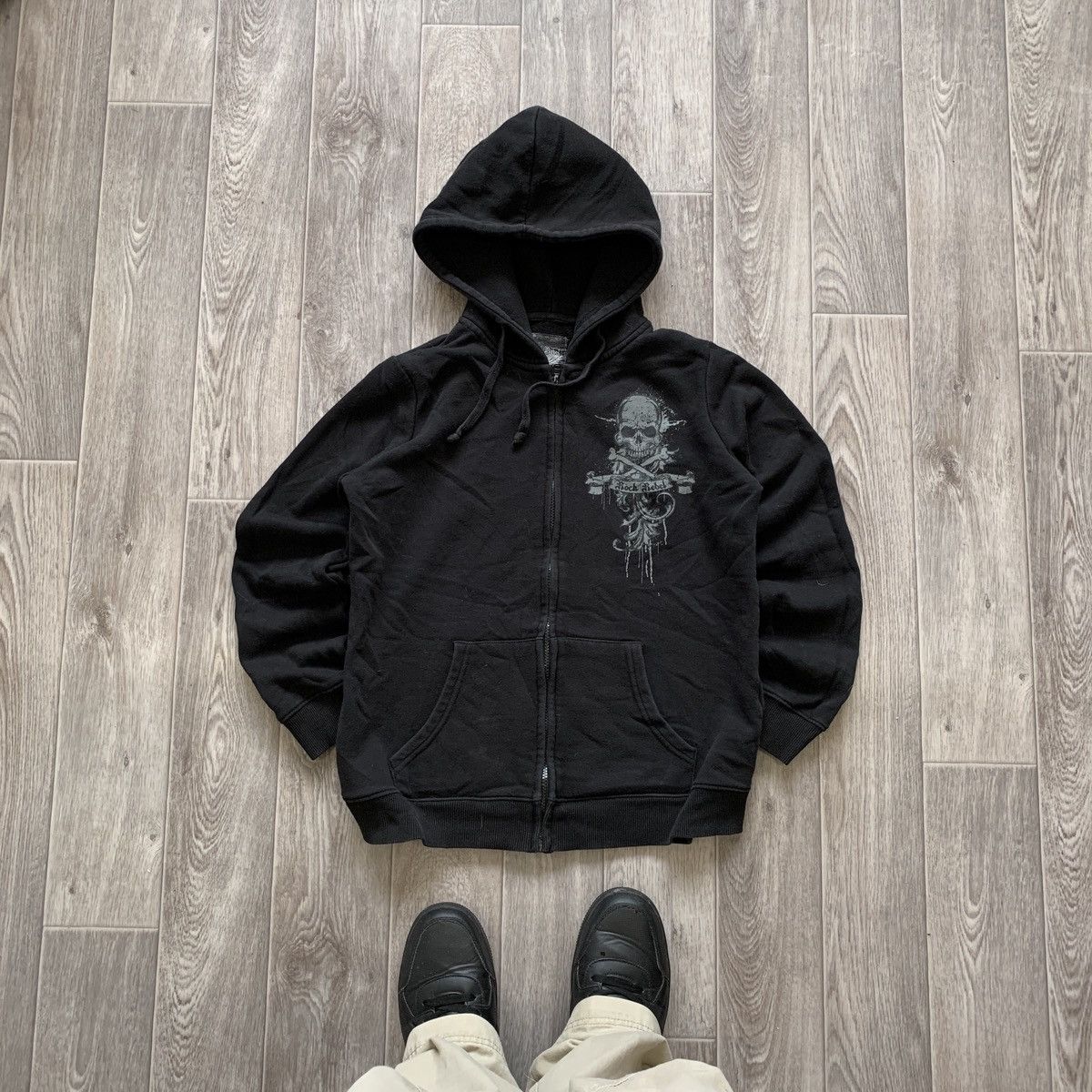 Japanese Brand × Rock Band × Skulls Rock Rebel Y2K Skulls Angel Print Goth Oversized Hoodie ...