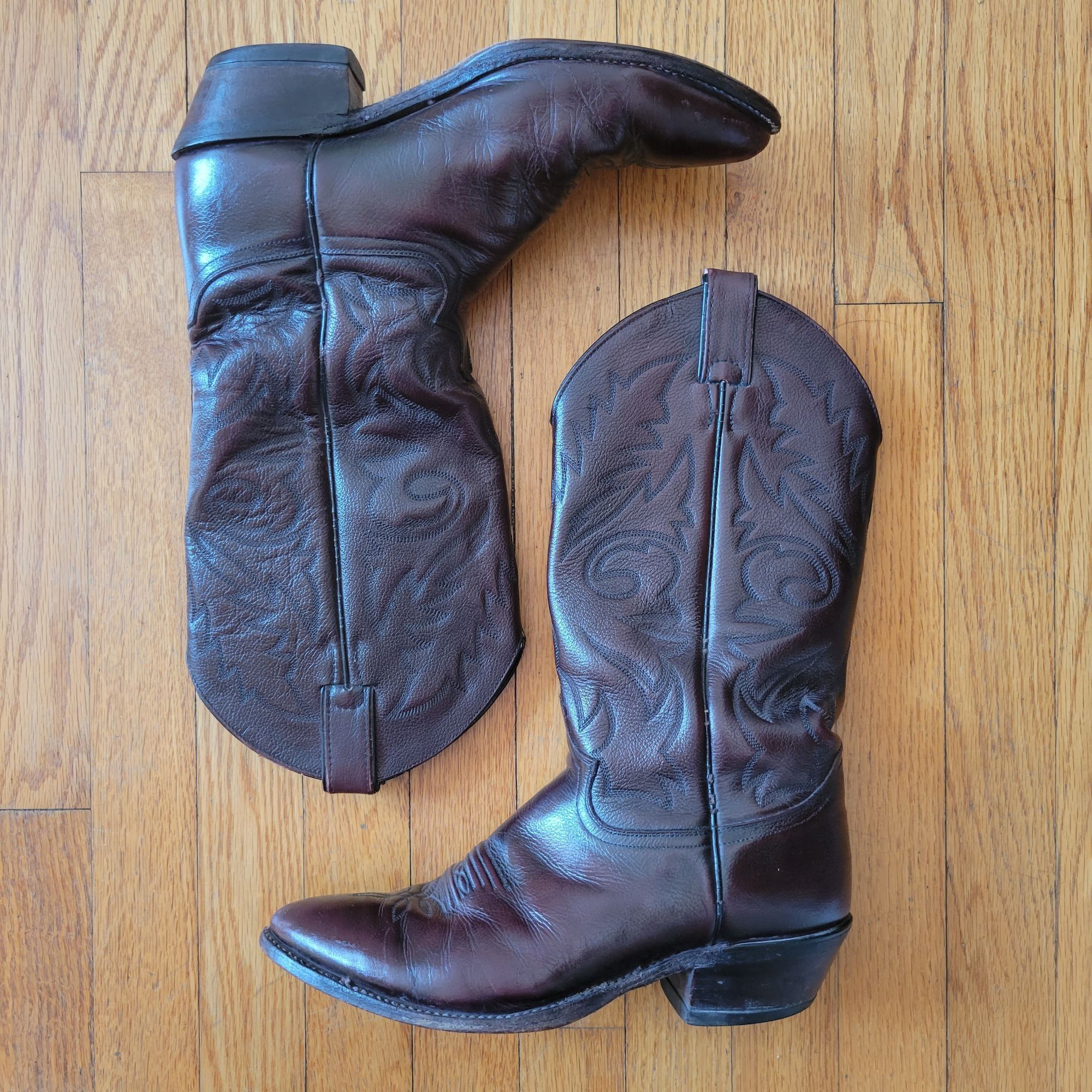 Justin Vintage Justin Cowboy Boots 9.5D Leather Western Boho Oxbloo ...