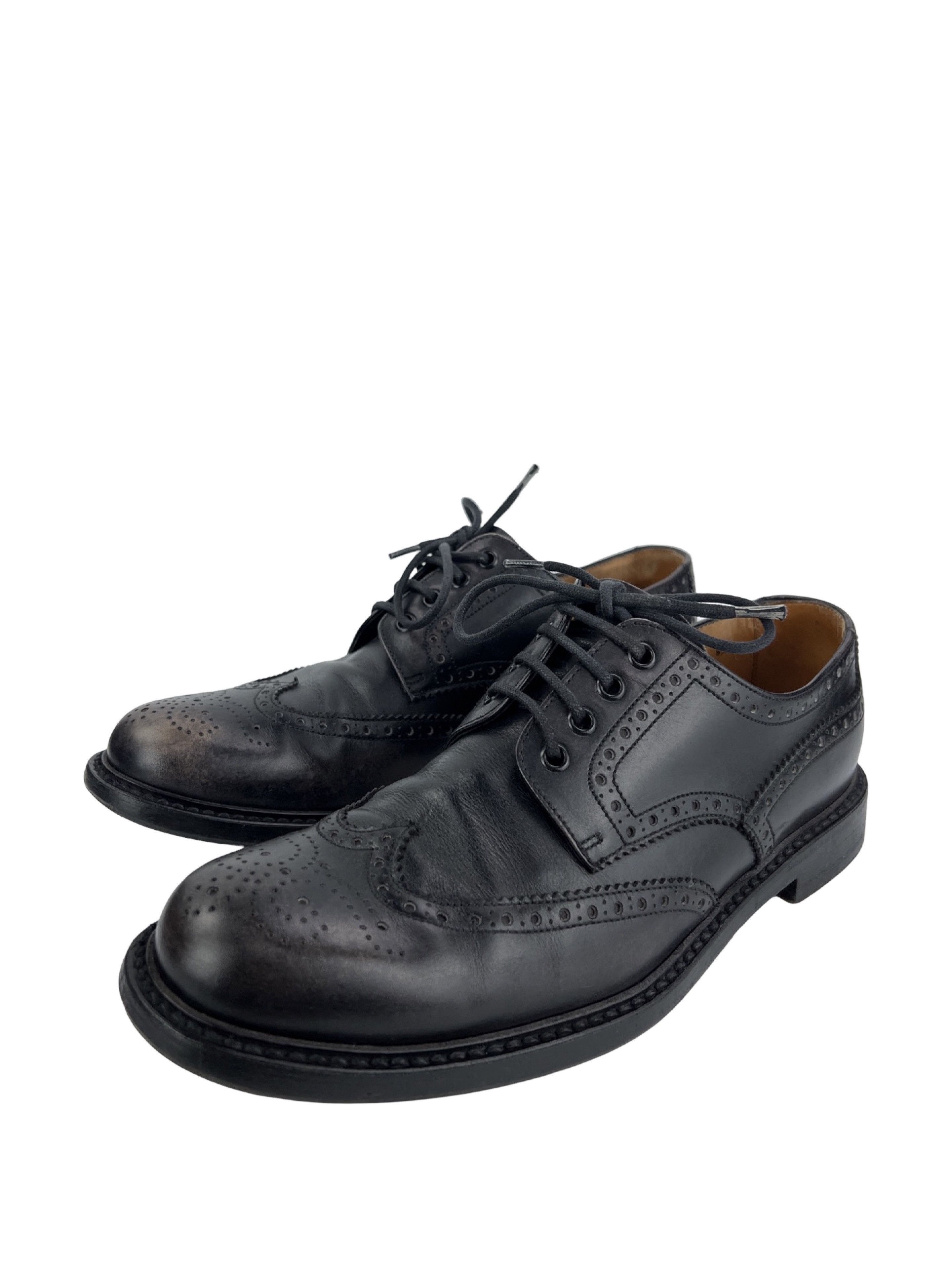 Avant Garde × Luxury × Prada Rare Prada Black Leather Shinny Brogue ...