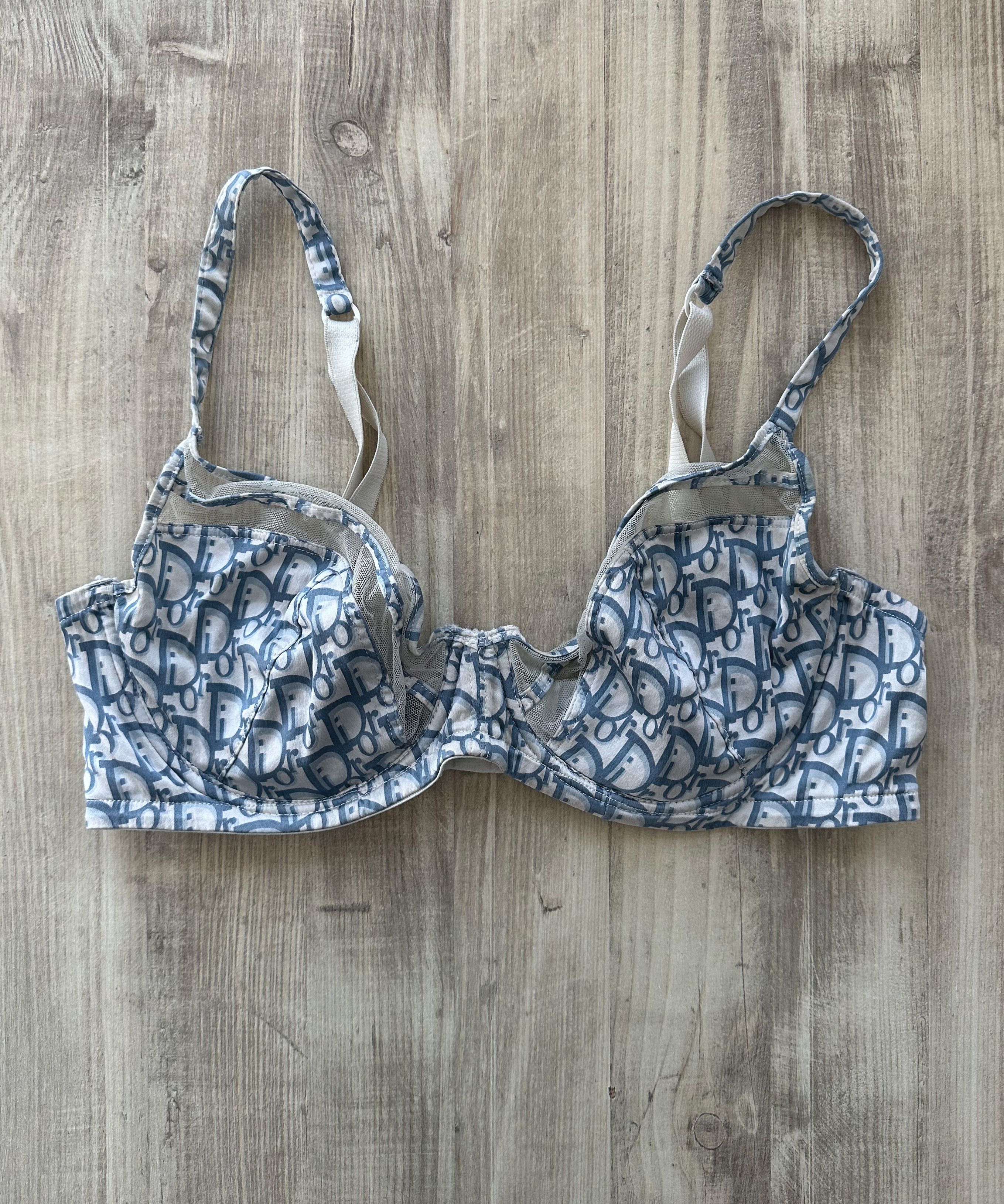 Dior 🟢 Christian Dior Bra Silk Monogram CD Home White Blue | Grailed