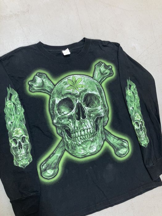 Vintage CRAZY VINTAGE Y2K SKULL WEED LONG SLEEVE 420 SKATER DRUG | Grailed