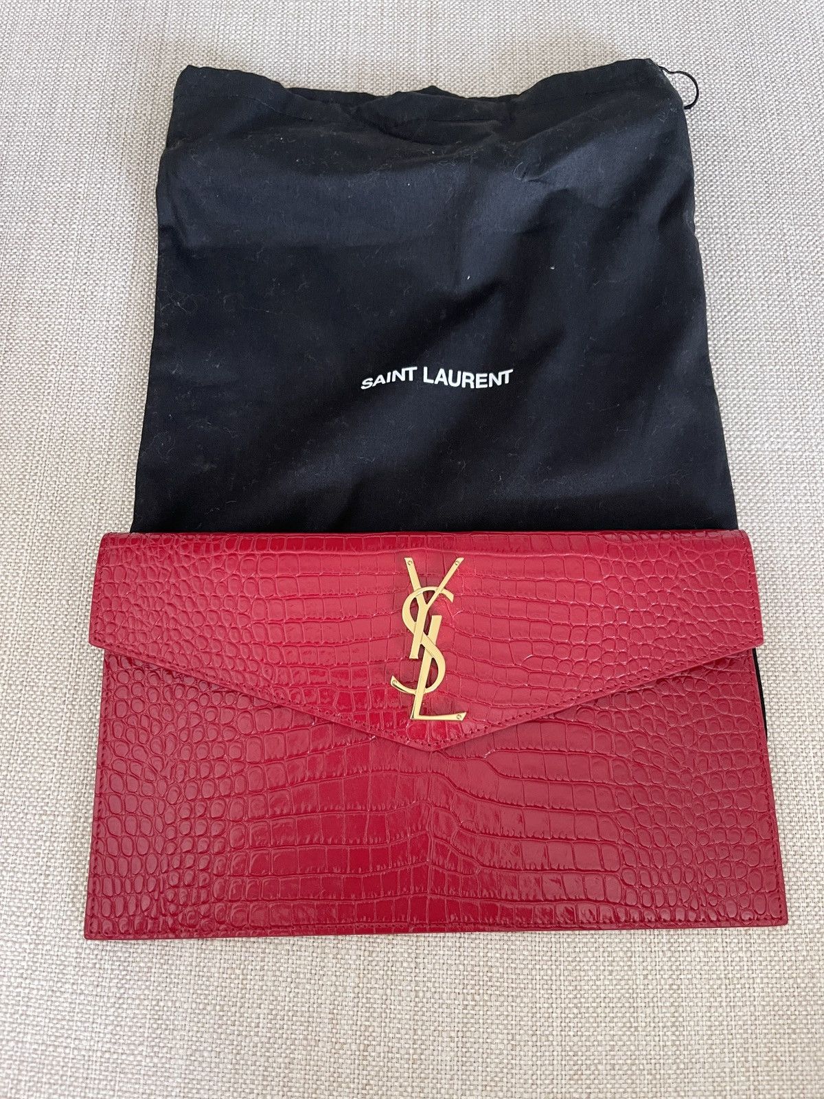 Saint Laurent Paris × Yves Saint Laurent YSL Calfskin Crocodile ...