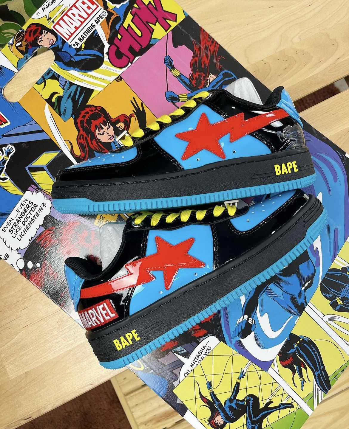 Bape 2022 A Bathing Ape x Marvel Black Widow Bapesta Rare Size 4 | Grailed