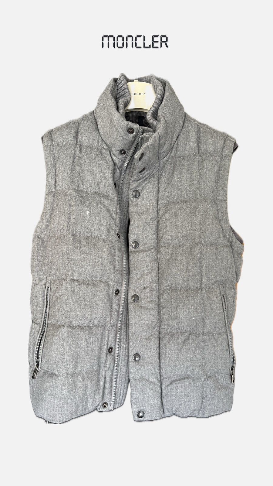 Moncler Moncler Grey Wool Down Quilted Puffer Vest Gilet Moncler Moncler Grey Wool Down Quilted Puffer Vest Gilet