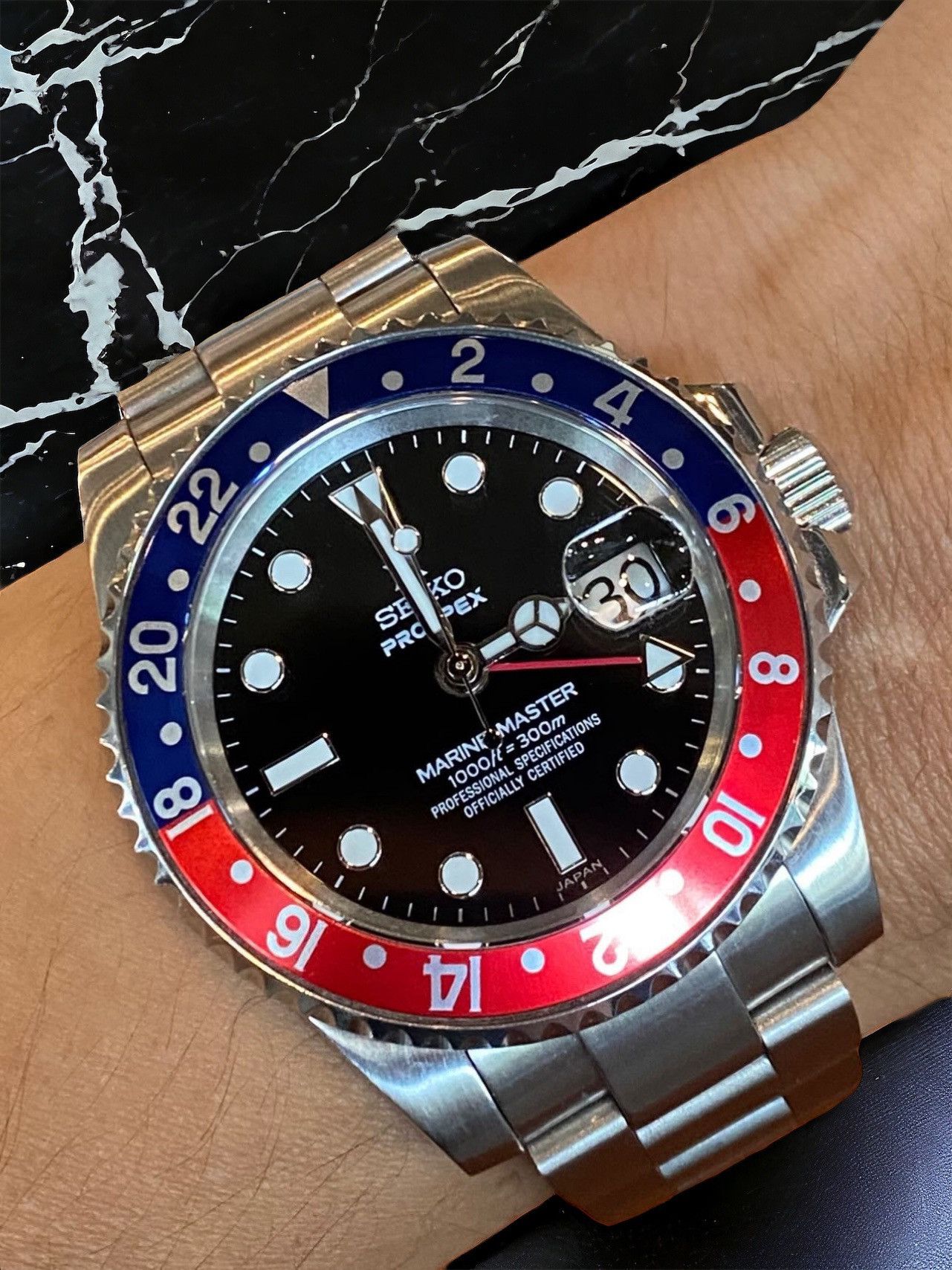 Seiko Seiko Mod Prospex GMT-Master Pepsi Blue Red Steel Watch 41mm ...