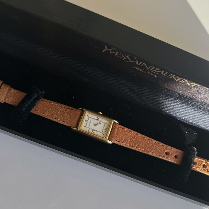 Yves Saint Laurent Yves Saint Laurent 80s Gold Tone Leather Rectangular ...