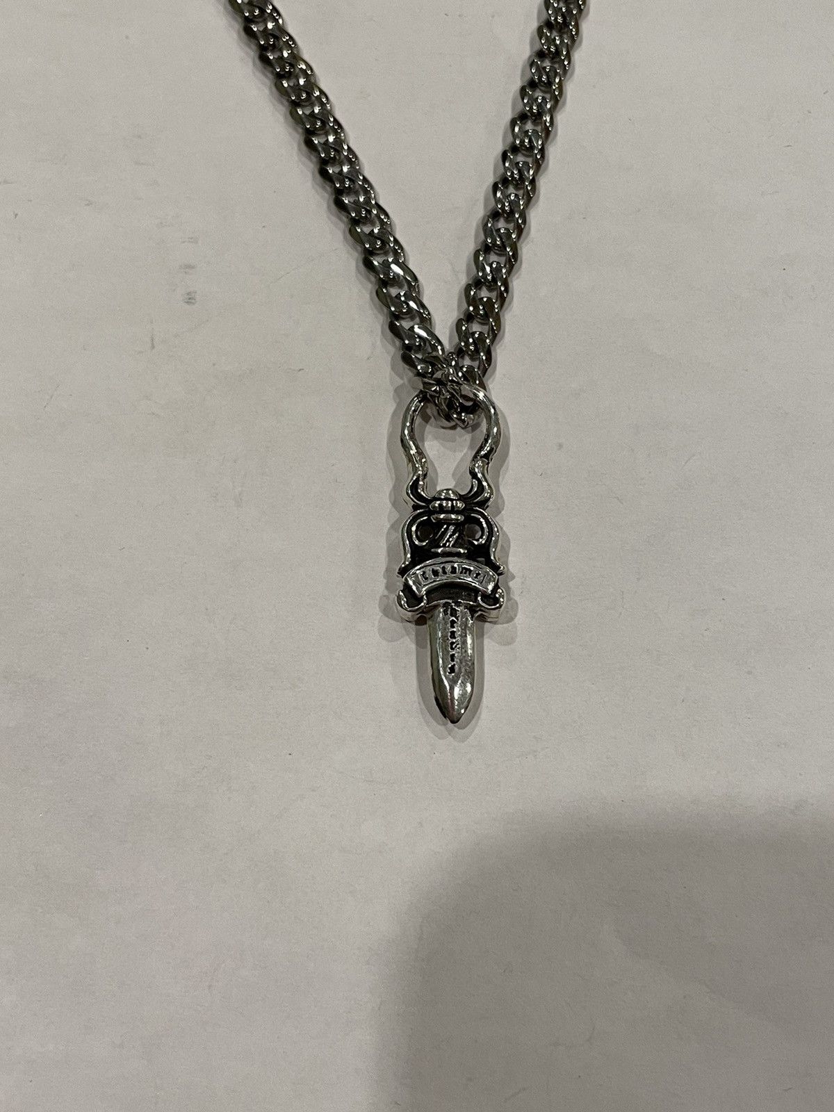 Chrome Hearts Chrome Hearts Dagger Pendant Silver Cuban Chain Necklace ...