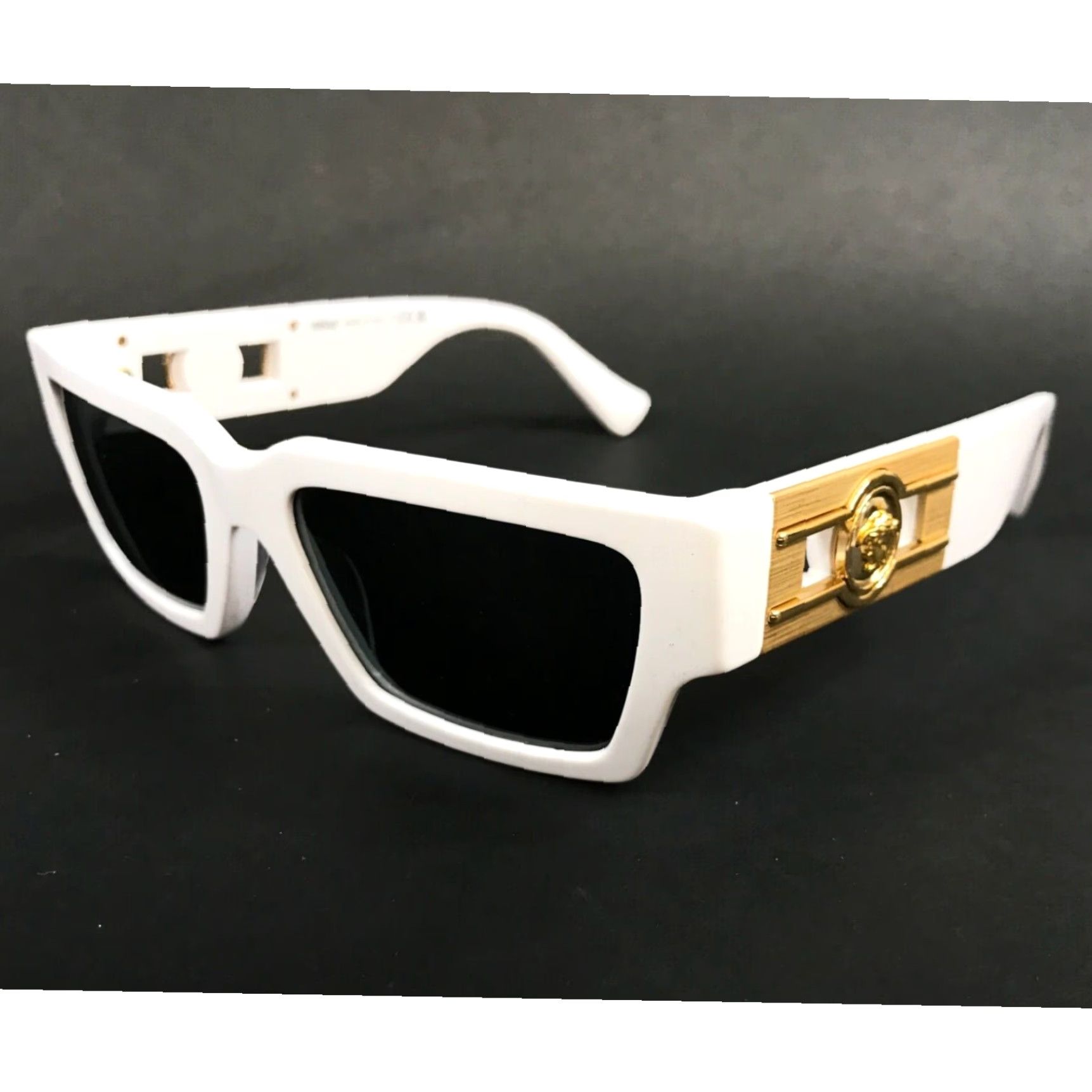 Versace White Gold Rectangle Eyewear Frames Featuring Gray Lenses from ...