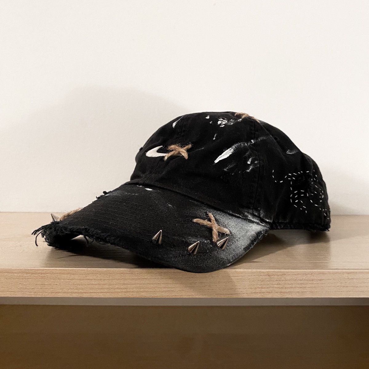 Nike Vintage Nike Distressed Cross Studded Painted Repaired Cap | Grailed