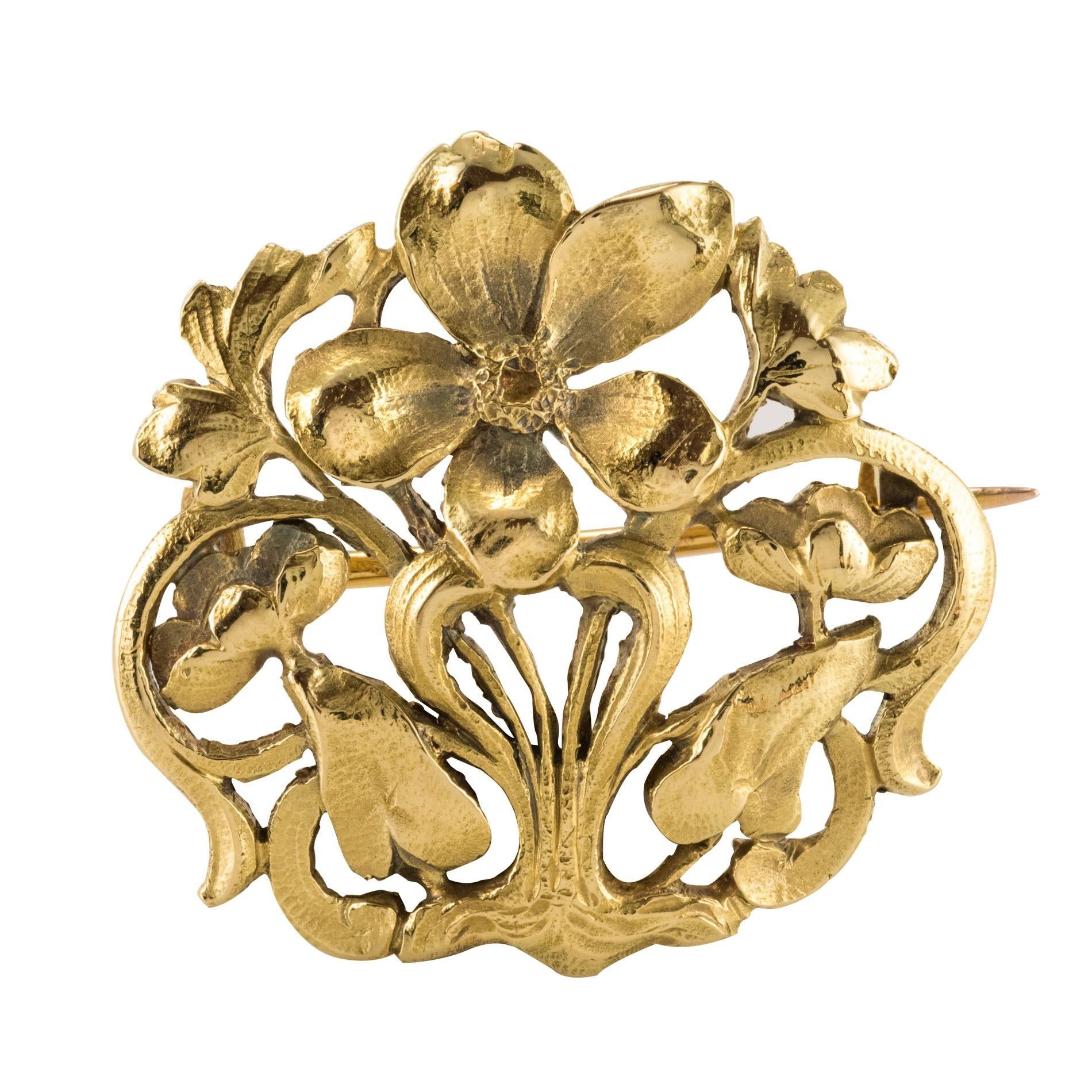 Vintage Art Nouveau Wiese Spirit 18 Karat Yellow Gold Antique Brooch ...