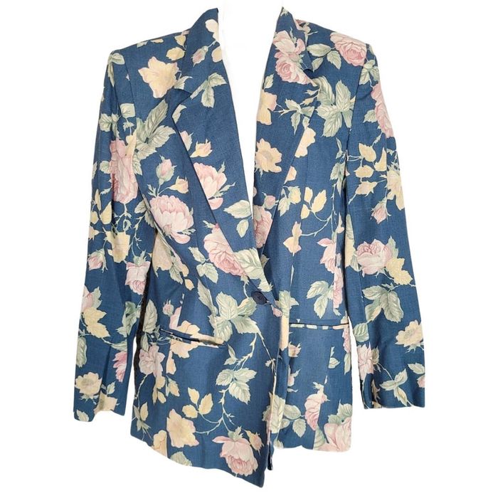 Vintage Vintage 90s Leslie fay blue Floral Print Blazer size 8 | Grailed