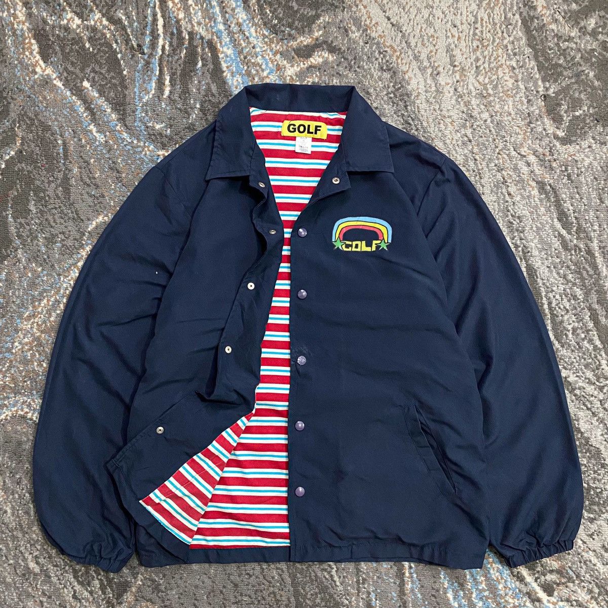Golf Wang × Tyler The Creator Golfwang F/W 2015 Rainbow Coach Jacket navy | Grailed