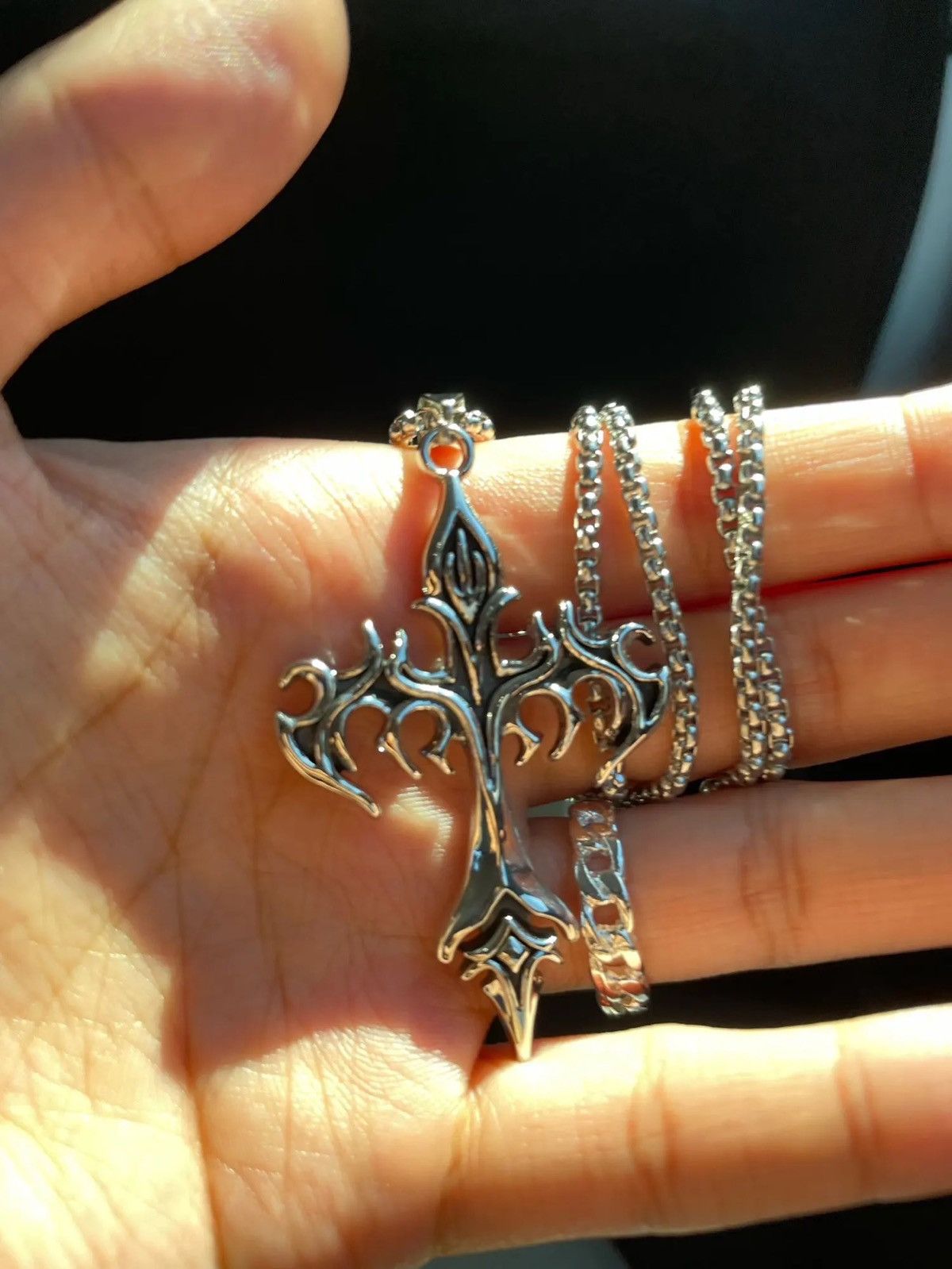 Chain × Cuban Link Chain × Diamond Pendant Flame Cross Pendant Necklace ...