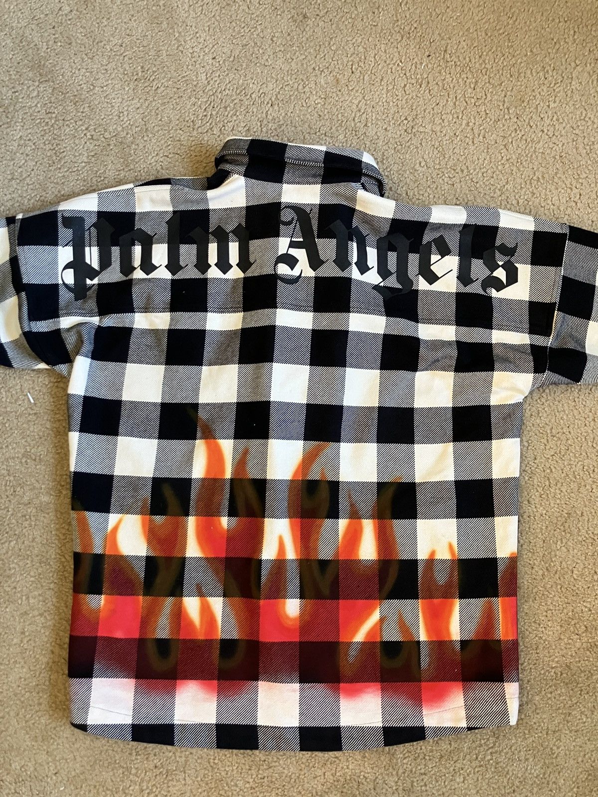 Palm Angels Palm Angels Logo Flames Flannel - Black & White | Grailed