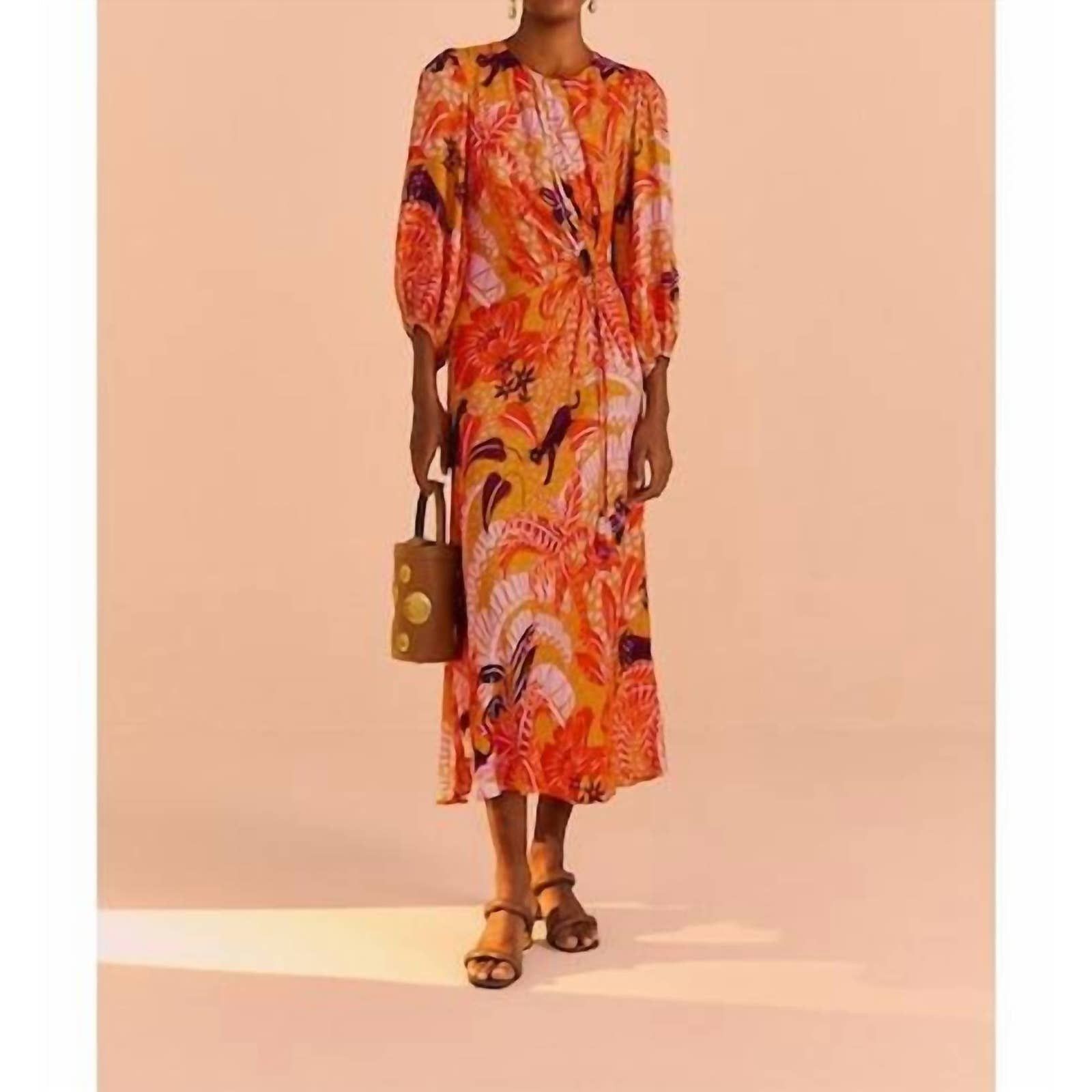 Farm Rio FARM RIO Midi Dress In Jungle Panther Beige | Grailed