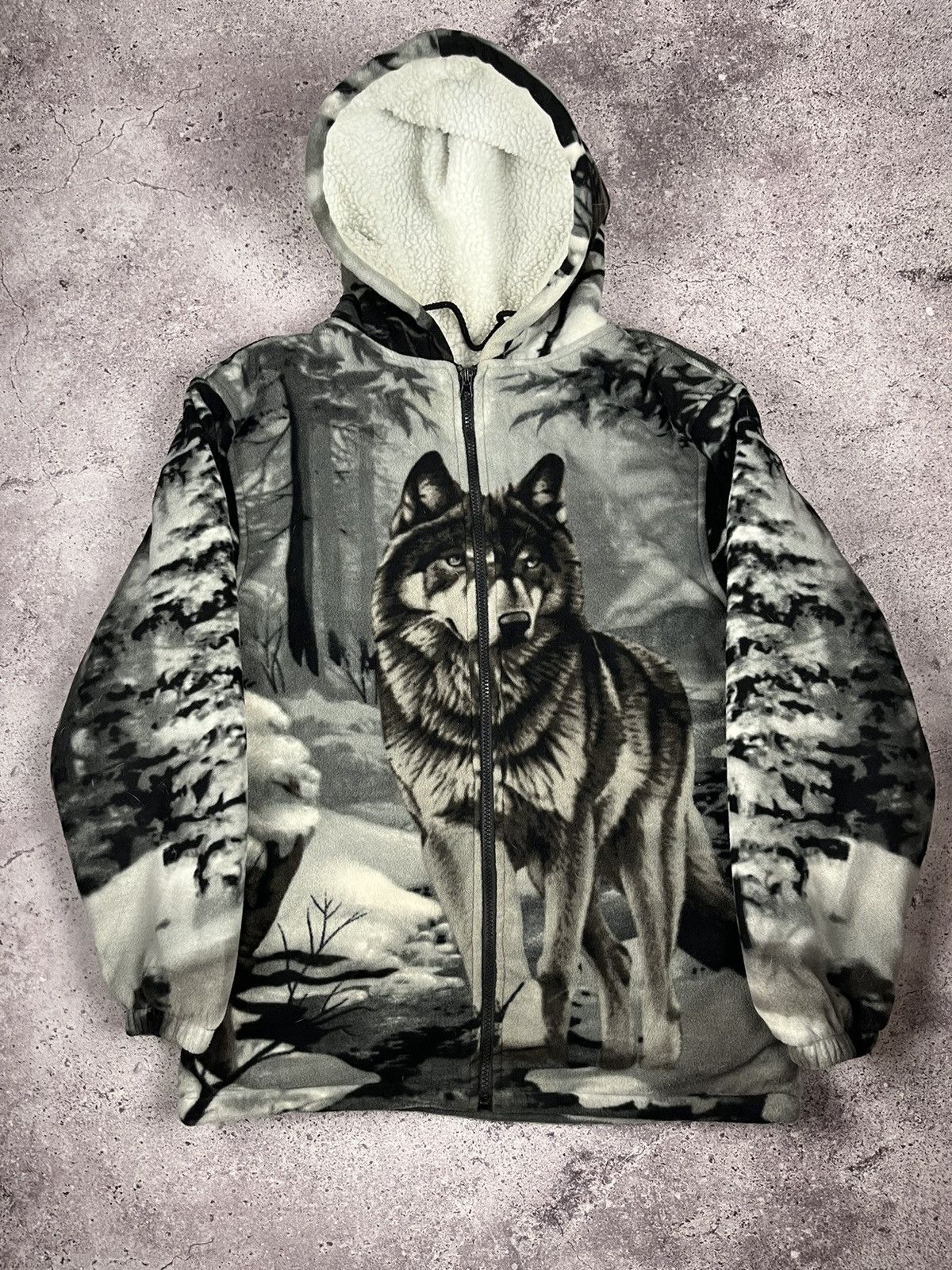 Outdoor Life × Streetwear Fleece Animal Wolf all over print Hoodie JBC ...