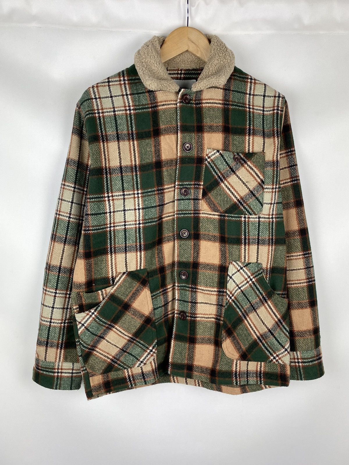 Percival Percival men’s checked heavy flannel overshirt lumber jacket ...