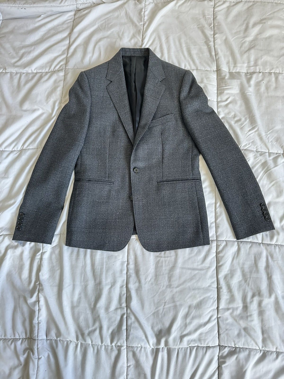Celine × Hedi Slimane × Saint Laurent Paris Grey Check Two Button ...
