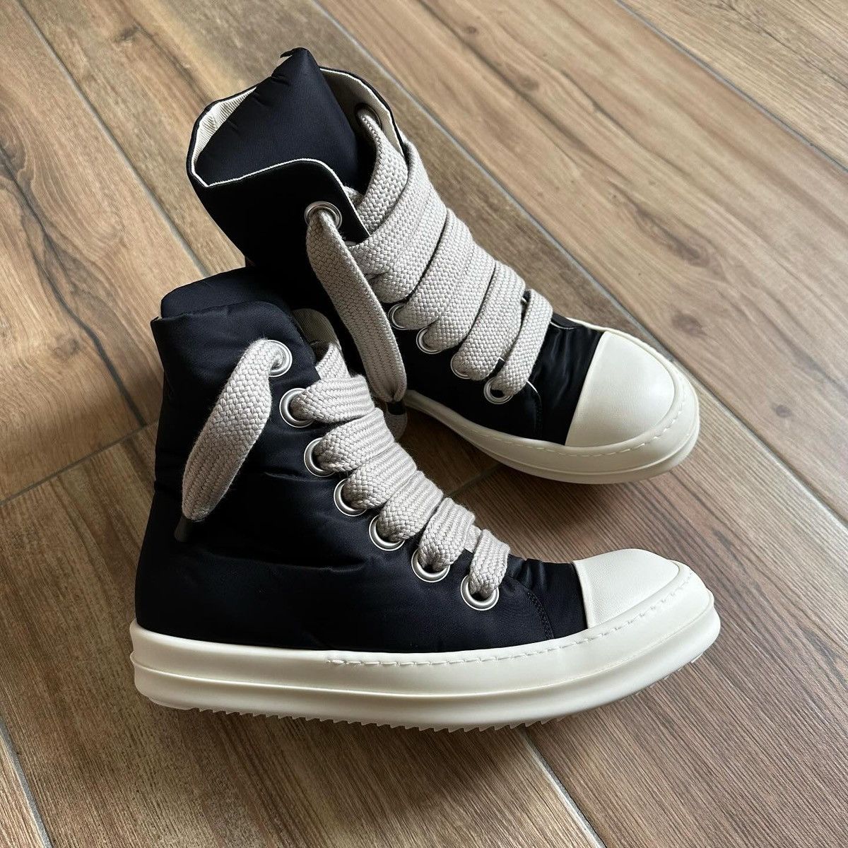 Rick Owens × Rick Owens Drkshdw [43] NYLON Jumbo Laces puffer high top Ramones | Grailed