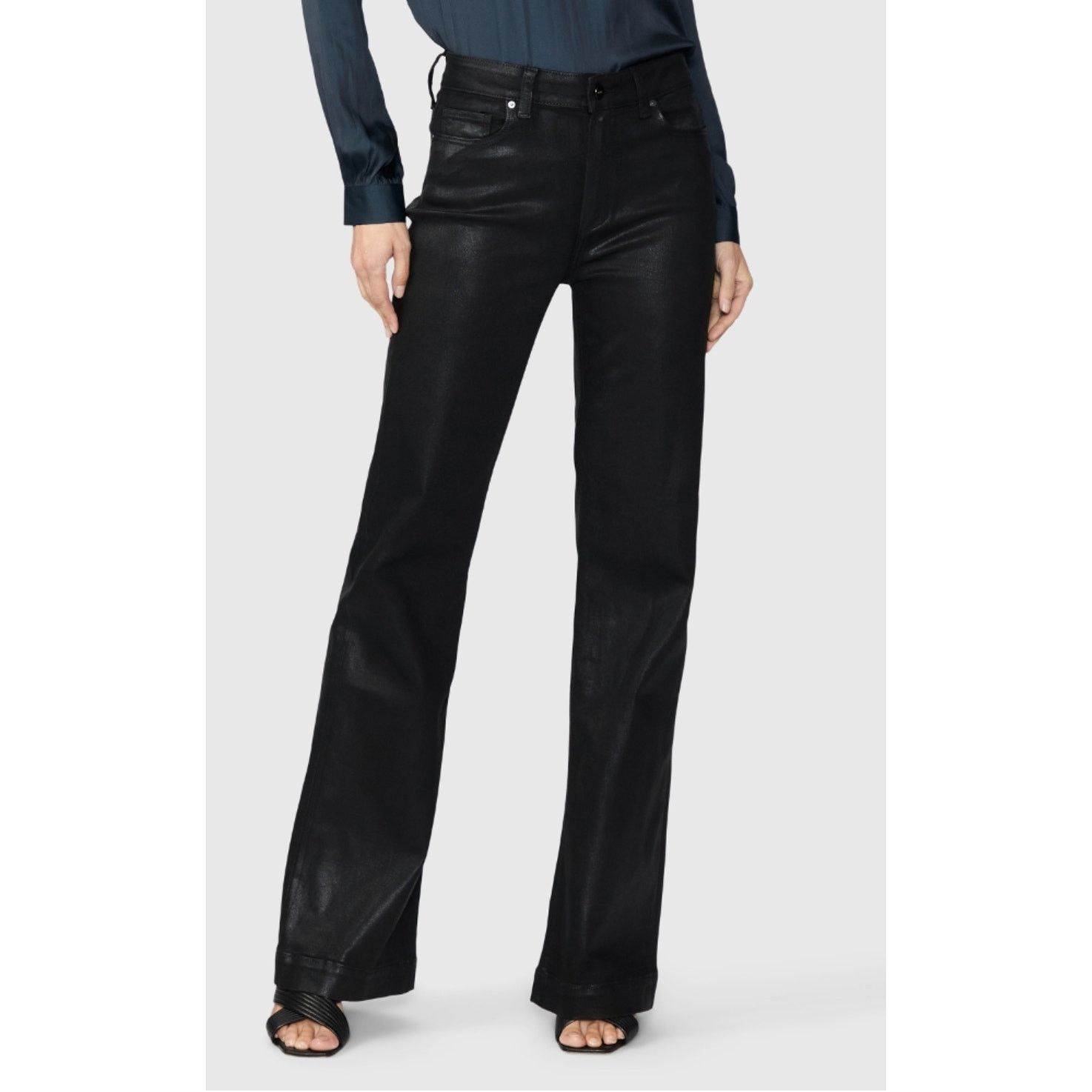 Paige Paige Leenah Wide Leg Jean in Black Fog Luxe Coating NWT | Grailed