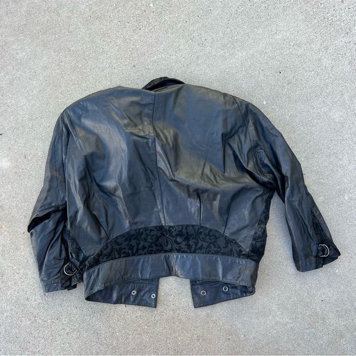 Vintage 80s genuine leather black Moto bomber batwing jacket SMALL ...
