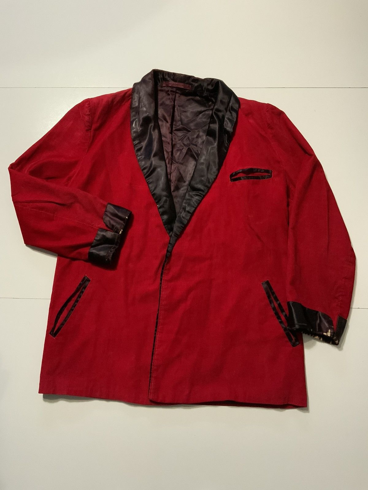 Vintage 60s 70s Red Corduroy Satin Lined Hugh Hefner Smoking Jacket ...