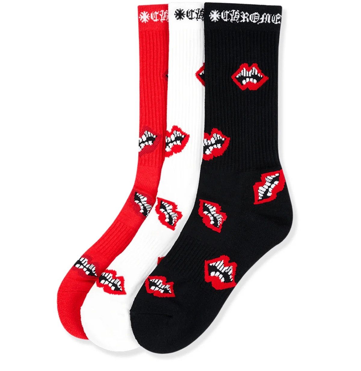 Chrome Hearts Chrome Hearts Chomper Socks Red White Black (3 Pack ...