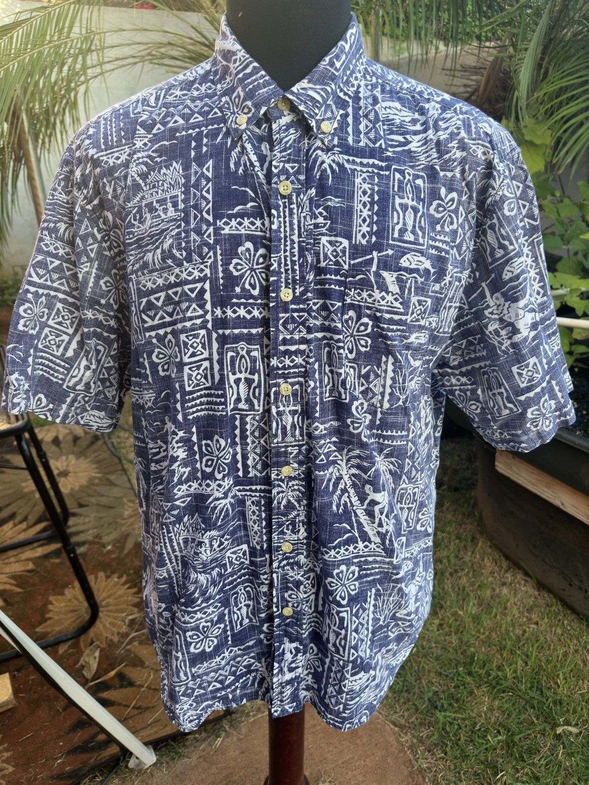 Reyn Spooner Reyn Spooner Hawaiian Print Blue Full Button Men's Large ...